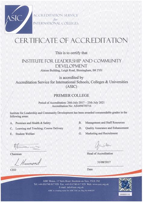 Ilcd Has Gained Premier Institute Status From Asic Institute For Leadership And Community