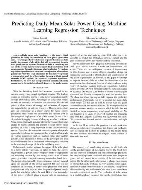 Predicting Daily Mean Solar Power Using Machine Learning Regression Techniques Enhanced Reader Pdf