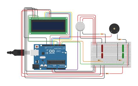 Circuit Design Smoke Detection System Using Arduino And Lcd With Alert System Tinkercad