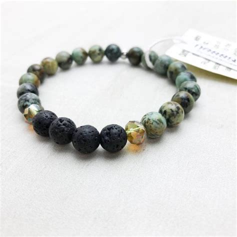Beaded African Turquoise And Lava Rock Essential Oil Diffuser Bracelet Aromatherapy Mala