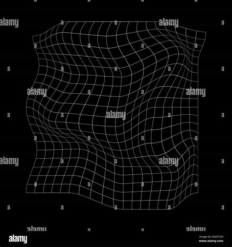 Distorted White Grid Isolated On Black Background Warped Wireframe