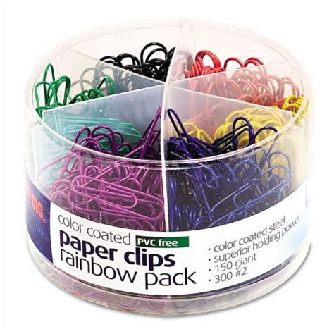 Officemate Plastic Coated Paper Clips Assorted Colors 300 Small Clips 150 Giant Clips 97227 1