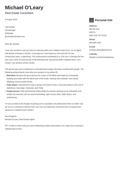 Real Estate Cover Letter Template
