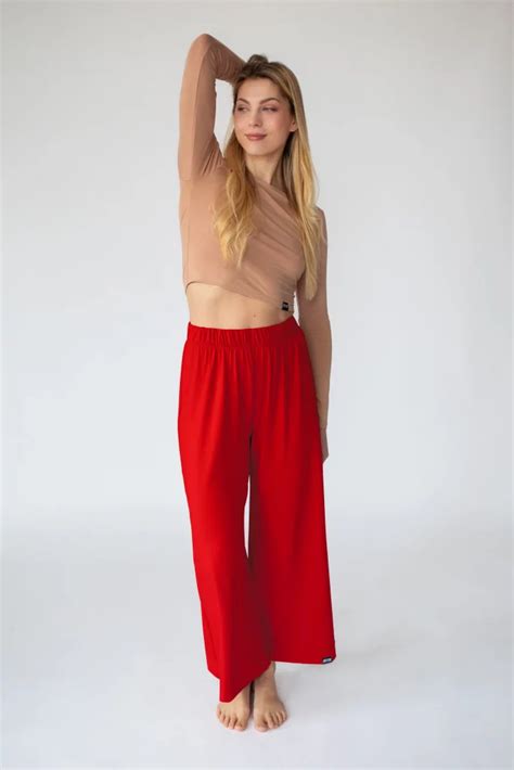 High Waisted Flowy Pants Red Mutastore