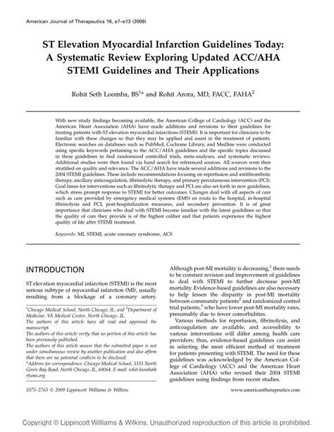 Pdf St Elevation Myocardial Infarction Guidelines Today A Systematic
