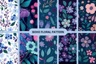 Floral Boho Pattern Blue Violet Purple Graphic By Tsikona · Creative