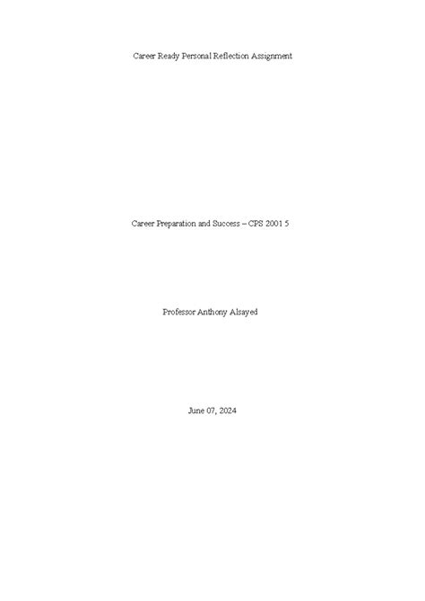 Career Ready Personal Reflection Assignment Gain Experience In Hr