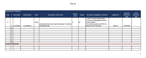 Free RAID Log Templates Trackers Planners