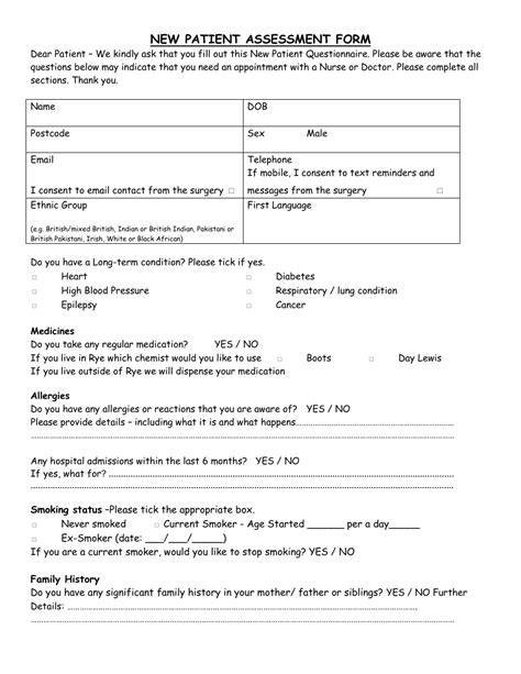 New Patient Assessment Form Ferry Road Health Centre Fill Out Sign