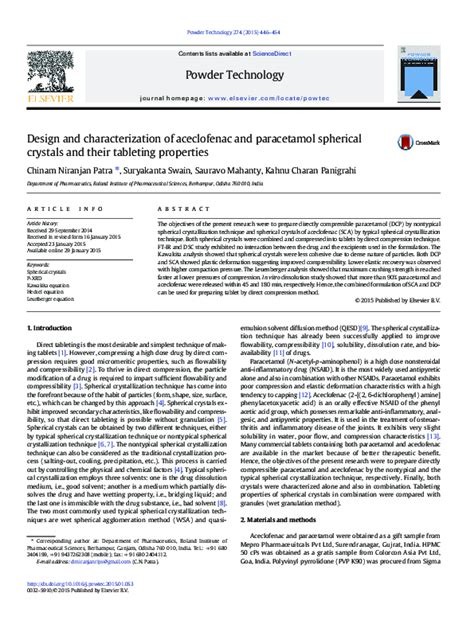 Pdf Design And Characterization Of Aceclofenac And Paracetamol