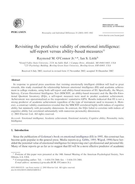 Pdf Revisiting The Predictive Validity Of Emotional Intelligence Self Report Versus Ability