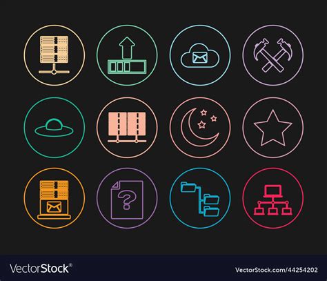 Set Line Computer Network Star Cloud Mail Server Vector Image