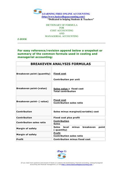 Cost Accounting Formulas Pdf