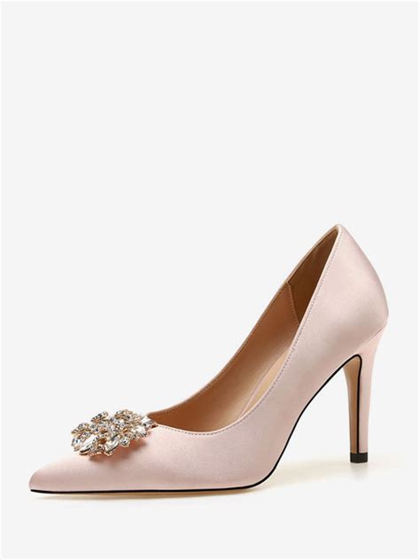 Chaussures De Soirée Pour Femmes Nude Bout Pointu Strass Chaussures De Soirée En Satin à Talons