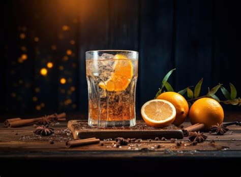 Premium Ai Image A Glass Of Cider On Wooden Table With Spices