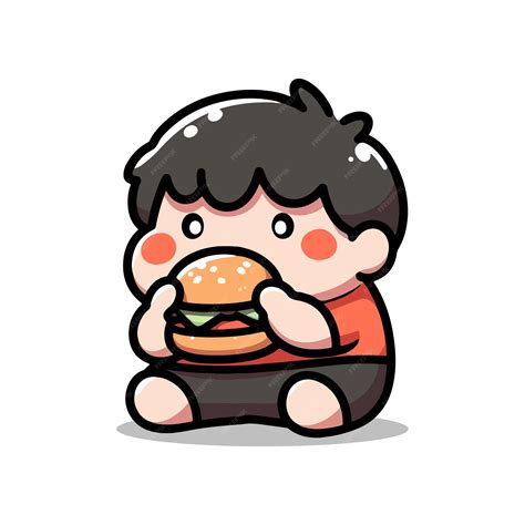Premium Vector Cute Boy Eating Burger Cartoon Vector Illustration