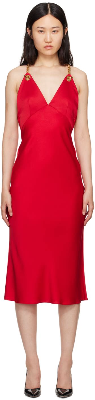 Red Chains And Hearts Midi Dress By Moschino On Sale