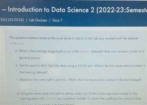 Solved Introduction To Data Science 2 2022 23semest
