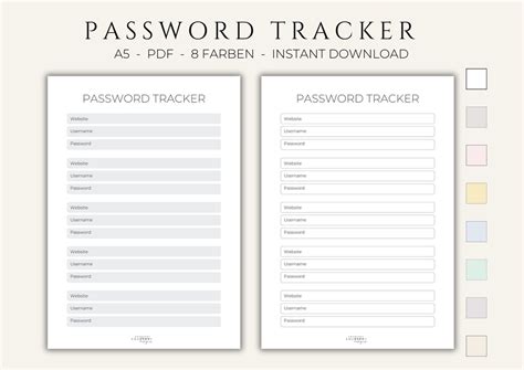 A5 Password Tracker Password Tracker Printable A5 A5 Password