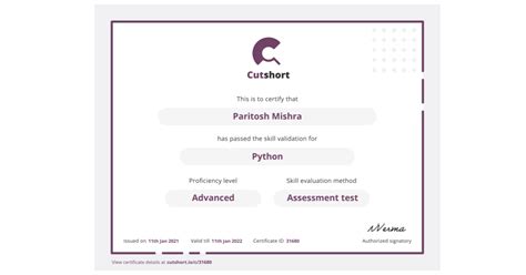 Paritoshs Skill Certificate For Python Cutshort