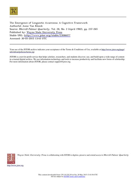 Pdf The Emergence Of Linguistic Awareness A Cognitive Framework