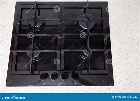 Nueva Estufa De Gas En Cocina Moderna Ver Desde Arriba Foto De Archivo