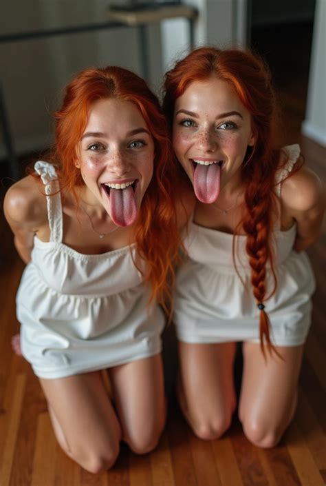 Two Beautiful Women With Freckles Mouth Very Wide Open Long Red