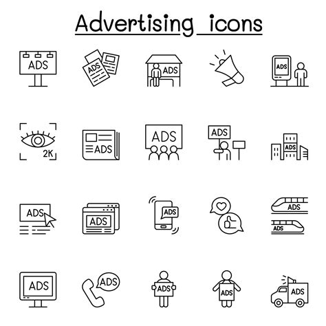 Advertising Icons Set In Thin Line Style 2186147 Vector Art At Vecteezy