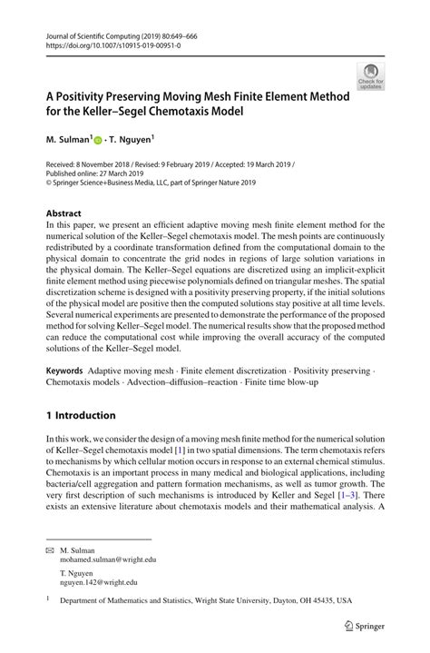 Pdf A Positivity Preserving Moving Mesh Finite Element Method For The