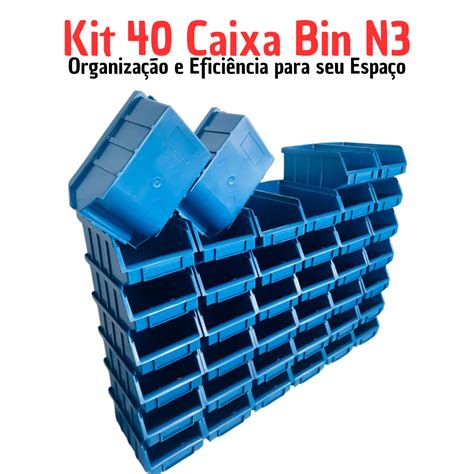 Caixa Bin Organizador Plástico Azul N°03 Com 40 Peças Resistente