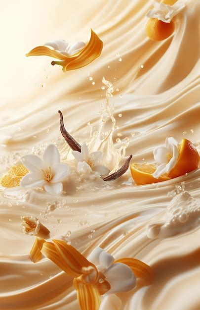 Vanilla Bean And Flowers In Milk Splash Premium Ai Generated Image