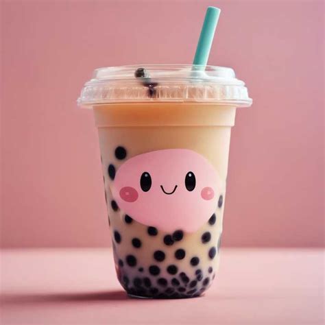 A Photo Realistic Bubble Tea Brimming With Shiny Bobas Giving A Cute