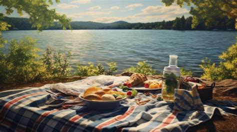 Premium Ai Image Lakeside Picnic Tranquil Beautiful Illustration