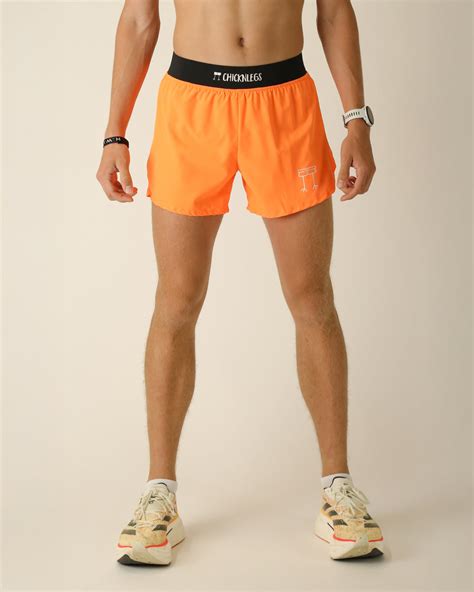 Mens Neon Orange 4 Half Split Shorts Chicknlegs