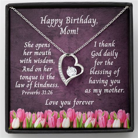 Cubic Zirconia Heart Necklace Personalized Happy Birthday Mom Bible