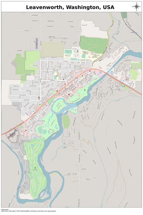 Leavenworth Washington Map With Street Labels Digital Print Poster