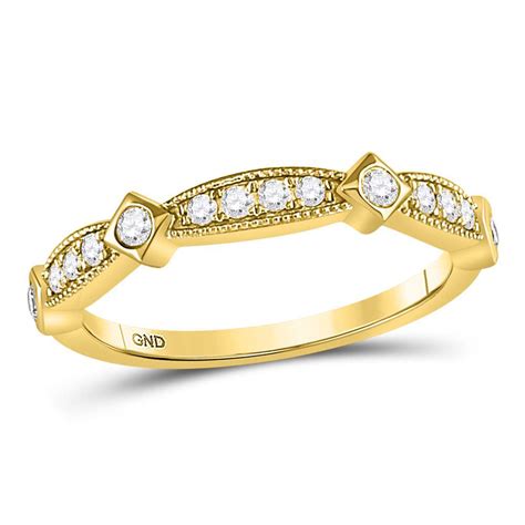 10kt Yellow Gold Womens Round Diamond Milgrain Pinched Band Ring 14