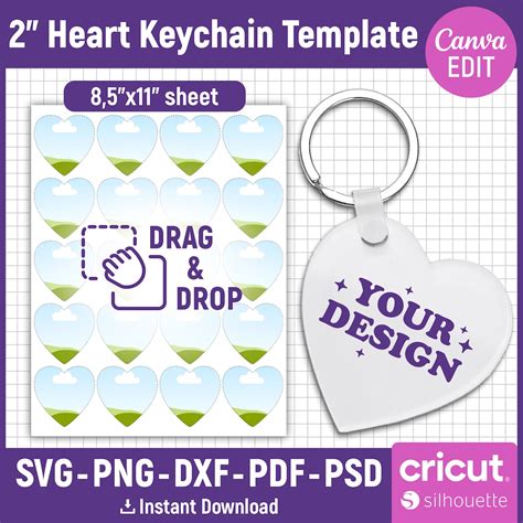 2 Heart Keychain Template Keychain Template Svg Sublimation Template