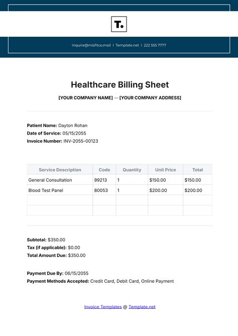 Free Healthcare Billing Sheet Template To Edit Online
