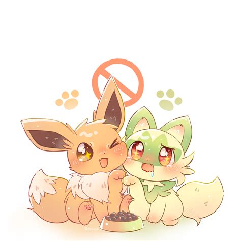 Eevee And Sprigatito Pokemon Drawn By Ramuawa Danbooru
