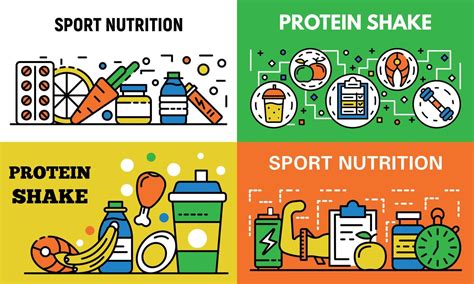 Sport Nutrition Banner Set Outline Style 8992283 Vector Art At Vecteezy