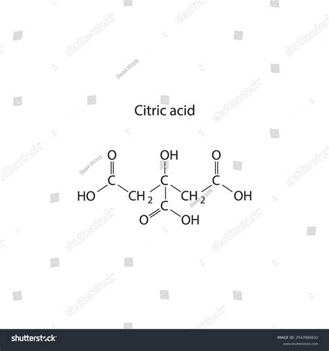 Citric Acid Skeletal Structure Diagramorganic Molecule Stock Vector