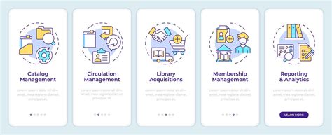 Library Management Software Onboarding Mobile App Screen Walkthrough Steps Editable Graphic