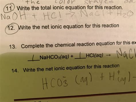 Solved The Color Taye Write The Total Ionic Equation For Chegg Com