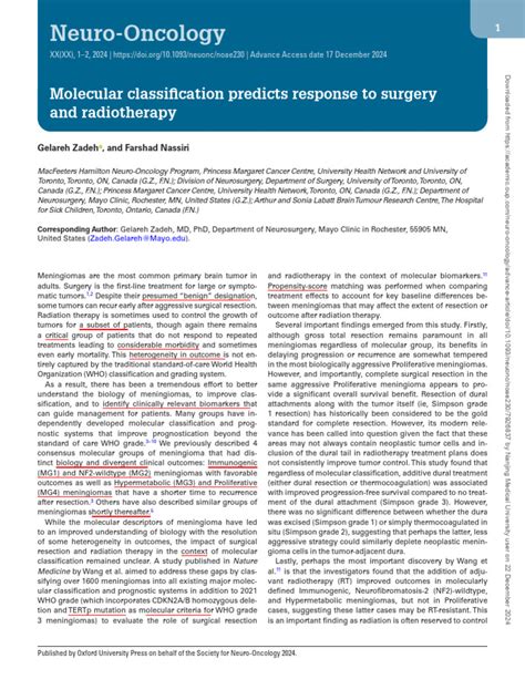 Molecular Classifcation Predicts Response To Surgery And Radiotherapy