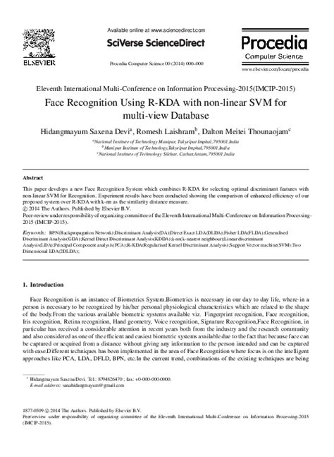 Pdf Face Recognition Using R Kda With Non Linear Svm For Multi View