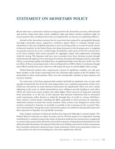 Statement On Monetary Policy