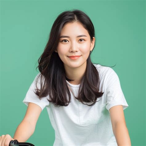 Photo Of Beautiful Asian Woman Riding A Bicycle Premium Ai Generated