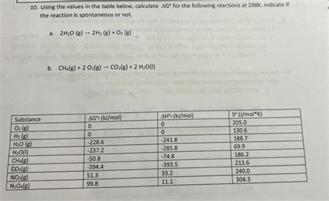 solved 10 using the values in the table below calculate