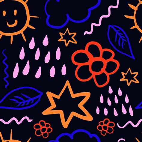 Weather Cute Trendy Hand Drawn Seamless Pattern 9878426 Vector Art At